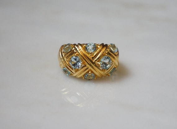 Blue Topaz Dome Ring / Vintage Estate Gold Vermeil St… - Gem