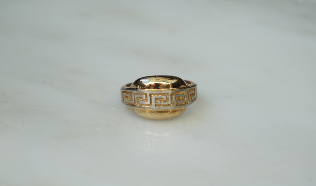 Greek Key Ring / Unisex Vintage Estate Gold Vermeil Sterling Silver Two ...