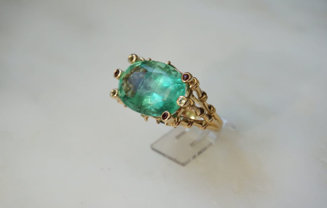 14K Gold Fluorite Ring / Vintage Estate 14K Gold 20.55TCW Faceted ...