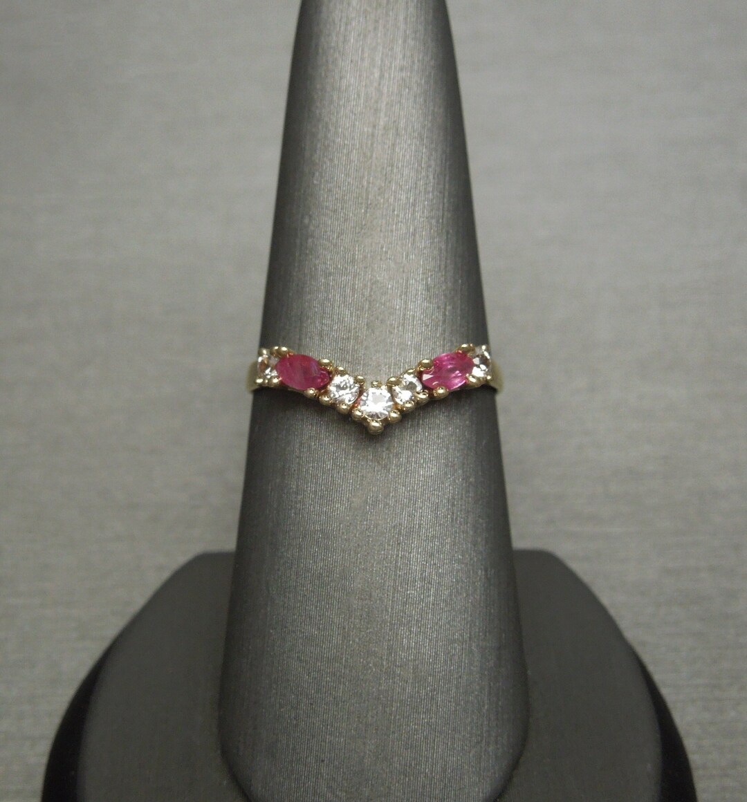 Vintage Estate C1970 14K Gold Natural Ruby & 'diamond' Crystal V-shaped ...