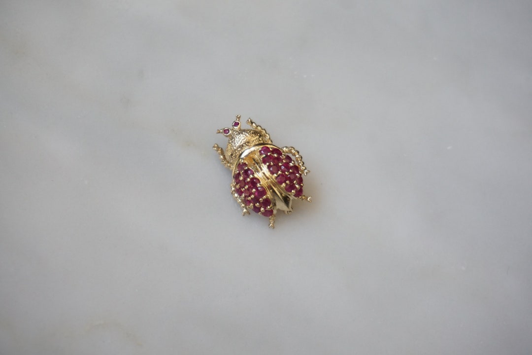 Ruby Bug Pin / Vintage Estate C1970 14K Gold 0.65TCW Natural Ruby ...