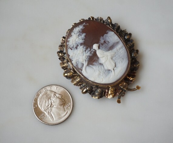 Antique Cameo Scene Pin / Antique Estate C1875 14K Go… - Gem