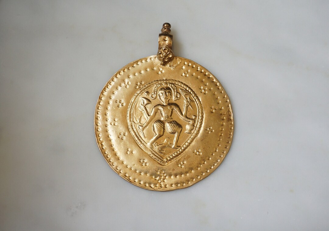 Massive Gold Shiva Medallion / Antique Estate C1930 Gold Vermeil .900 ...
