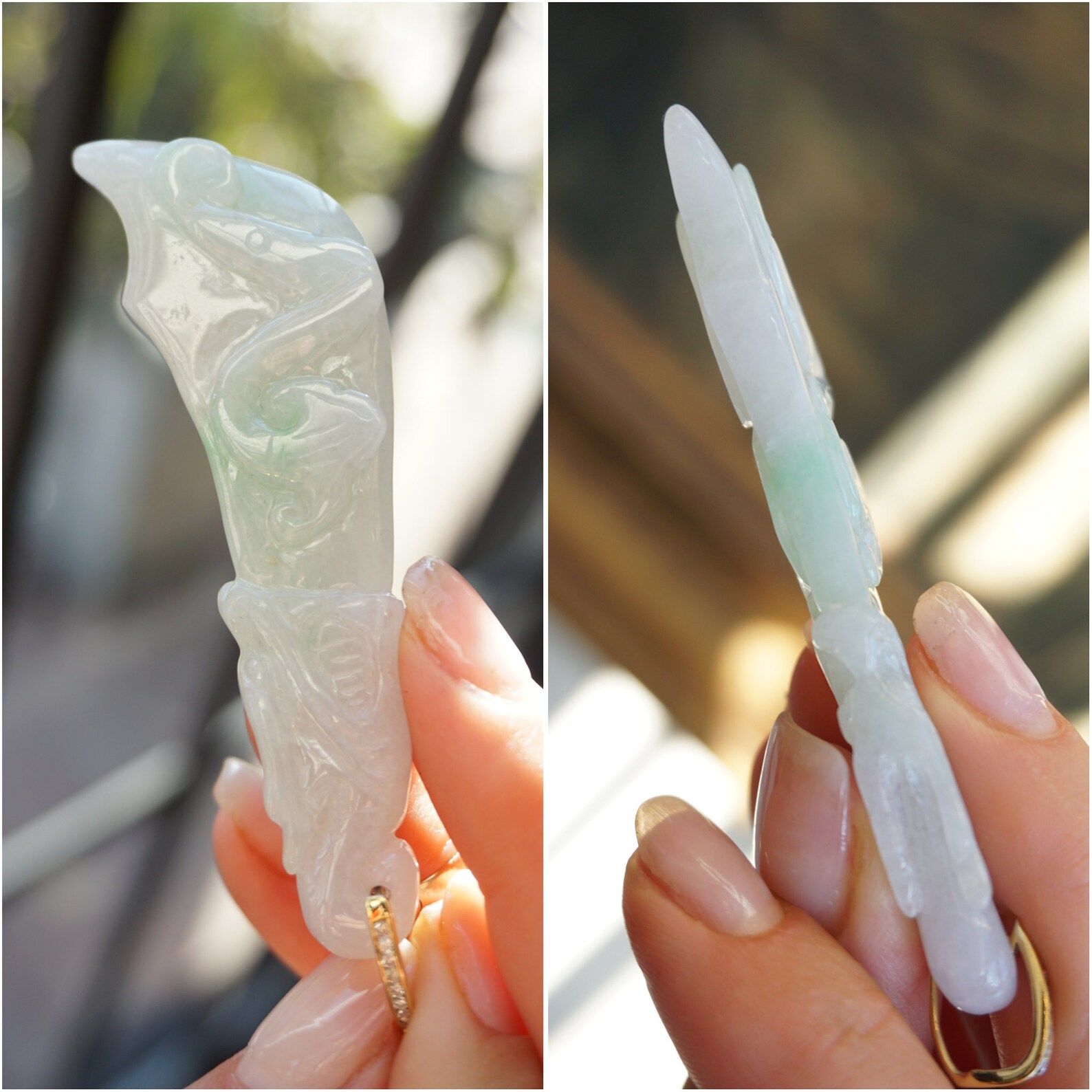 Lavender & Green Jade Sword Pendant / Vintage Estate 10K Gold 0.20TCW ...