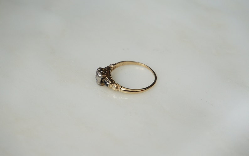 Diamond & Sapphire Ring / Antique Estate C1930 14K Gold 0.07TCW Round ...