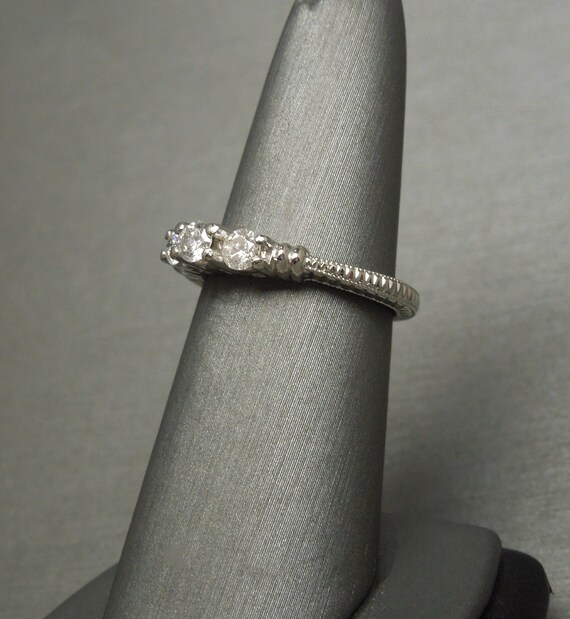 Platinum Three-Diamond Ring / Estate Hand Engraved Pl… - Gem