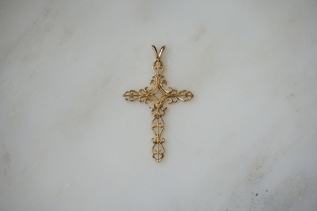 14K Gold Filigree Cross / Vintage Estate 14K Gold Open Pierced Filigree ...