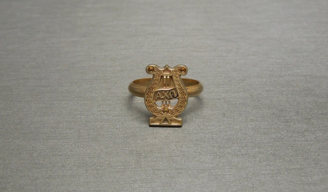Aplha Chi Omega Harp Ring / Mid Century Estate C1960 10K-14K Gold Greek ...