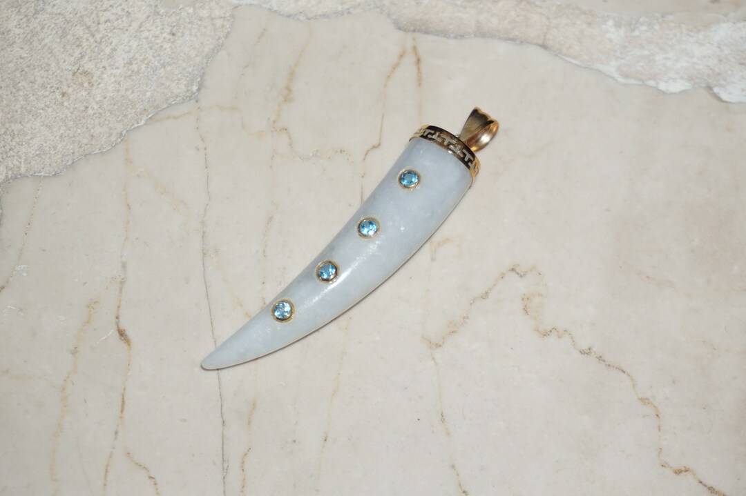 Jade Tusk Pendant / Vintage Estate 14K Gold Greek Key Natural Lavender ...