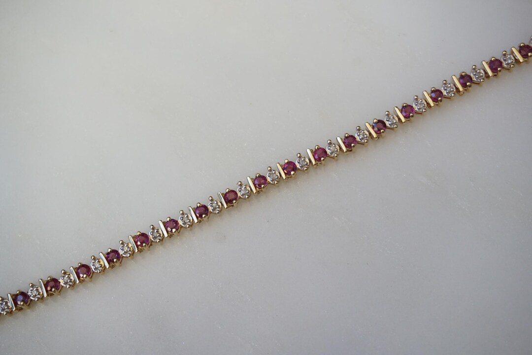 14K Gold Ruby Bracelet / Vintage Estate 14K Gold 2.30TCW Round Ruby ...