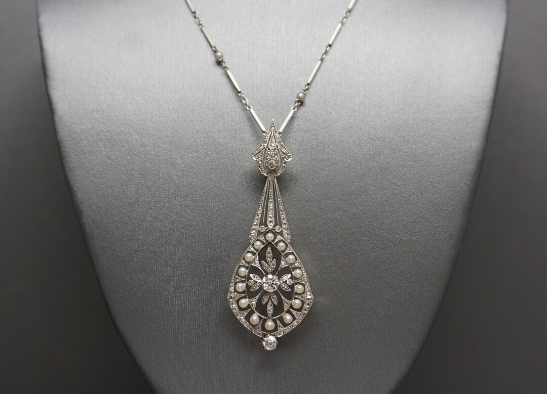 Edwardian Diamond Lavalier / Edwardian Estate 18K Gold Platinum ...