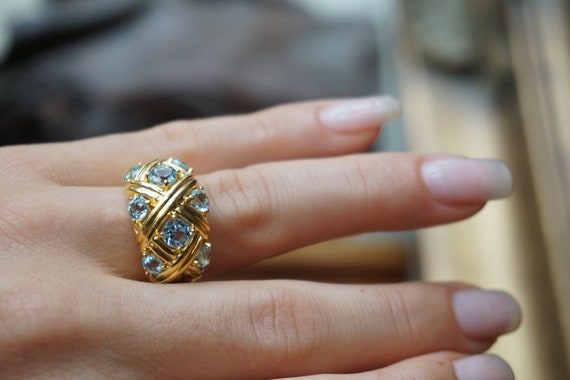 Blue Topaz Dome Ring / Vintage Estate Gold Vermeil St… - Gem
