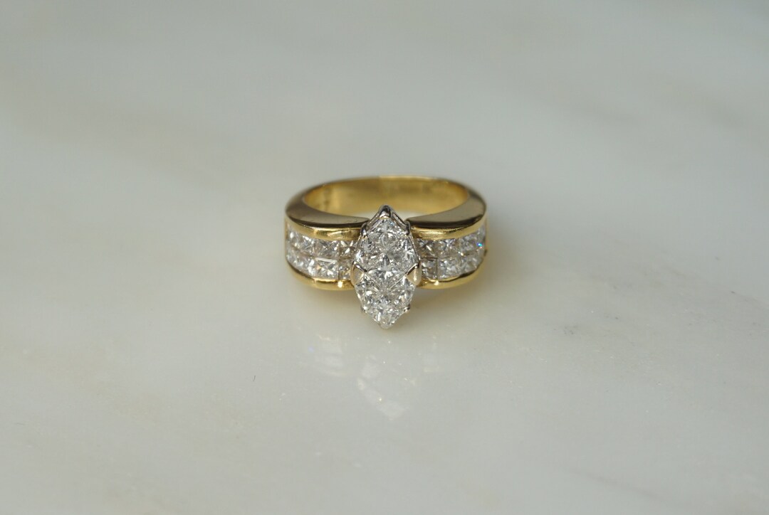 18K Mosaic Diamond Ring / Vintage Estate 18K Gold 2.75TCW Mosaic ...