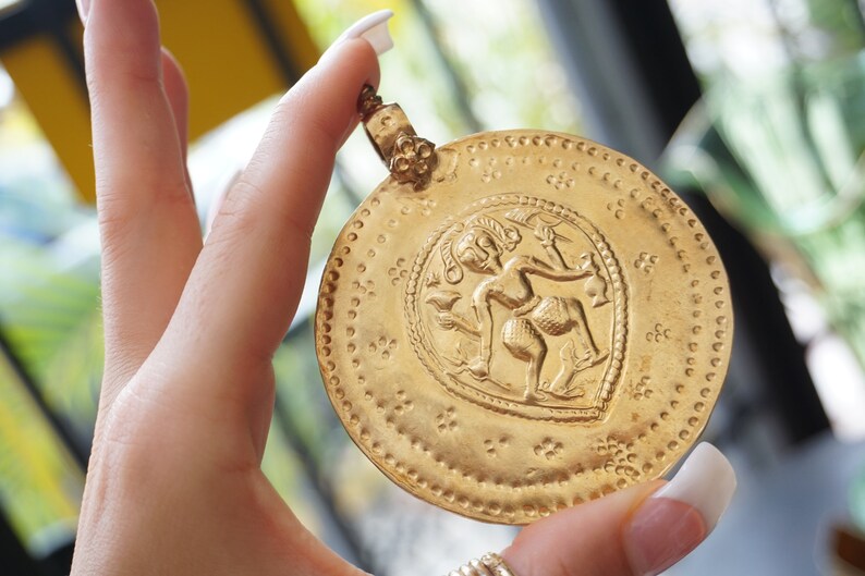 Massive Gold Shiva Medallion / Antique Estate C1930 Gold Vermeil .900 ...