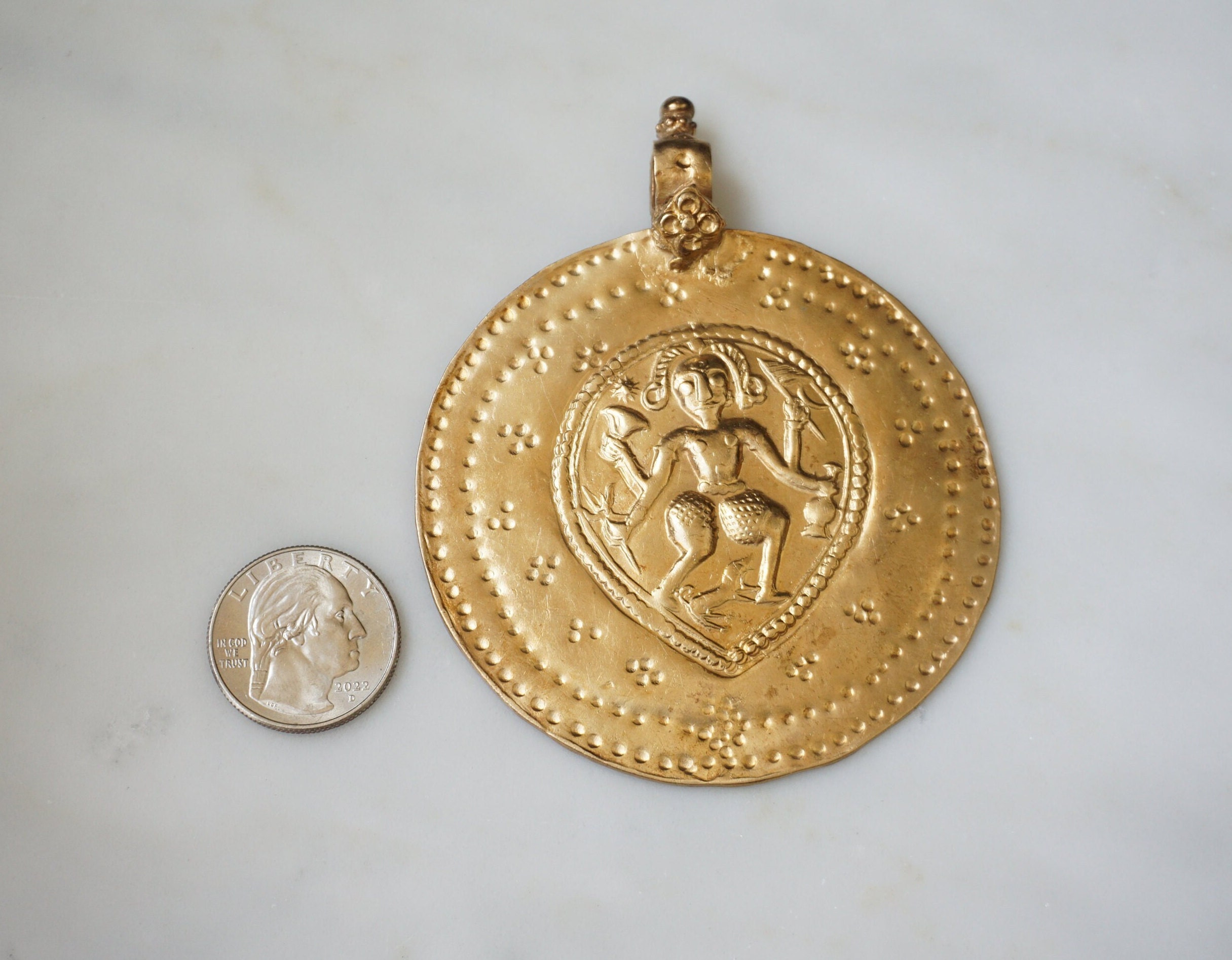 Massive Gold Shiva Medallion / Antique Estate C1930 Gold Vermeil .900 ...