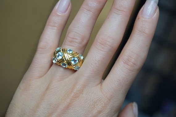 Blue Topaz Dome Ring / Vintage Estate Gold Vermeil St… - Gem