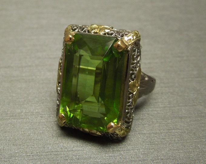 Vintage Solid 18k White Gold Art Deco Peridot Ring Band - Size 6.25 ...