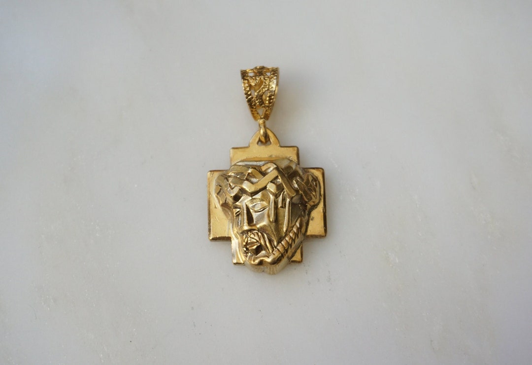 Gold Jesus Head Medal / Vintage Estate 1980s Gold Vermeil Sterling ...