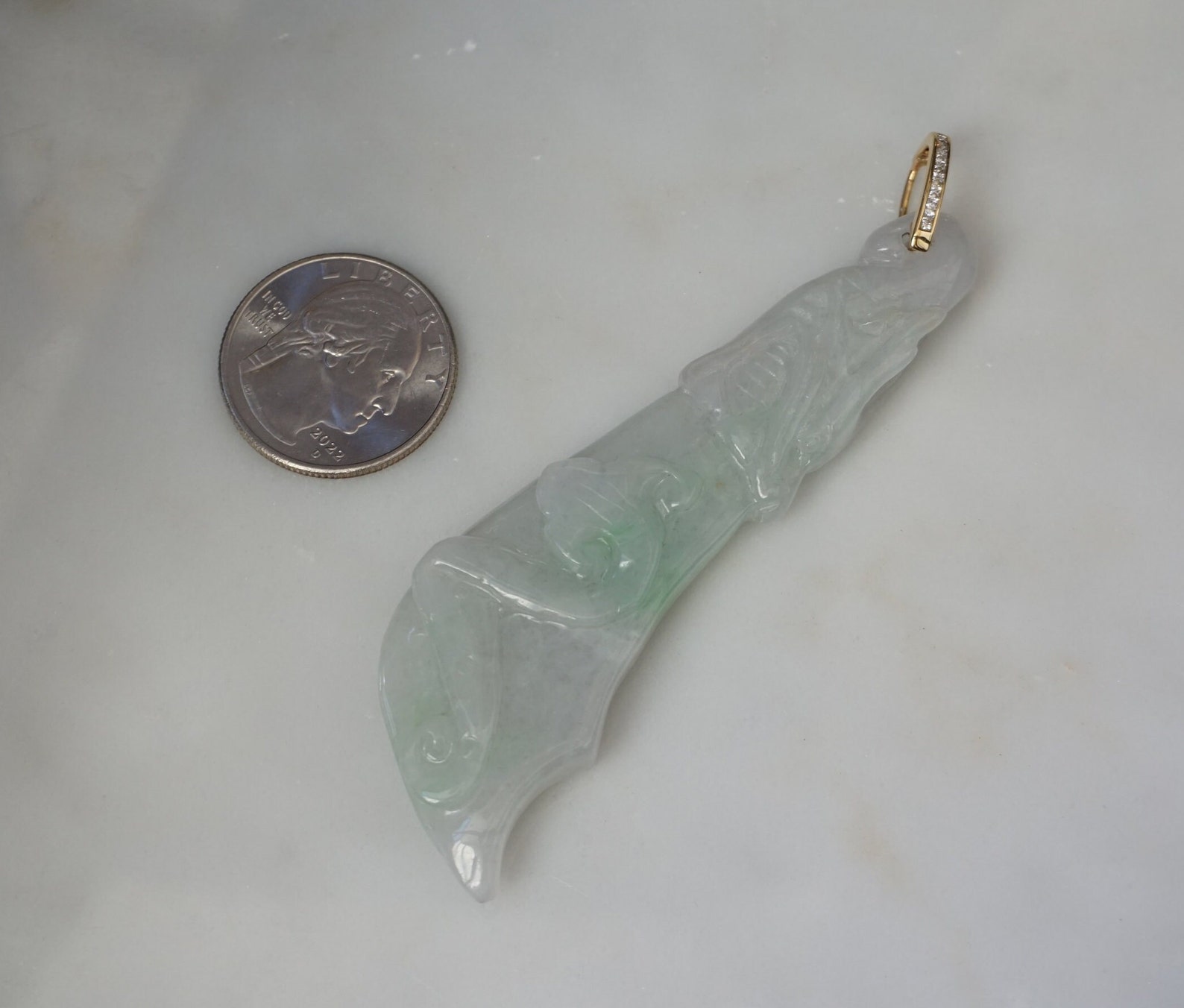 Lavender & Green Jade Sword Pendant / Vintage Estate 10K Gold 0.20TCW ...