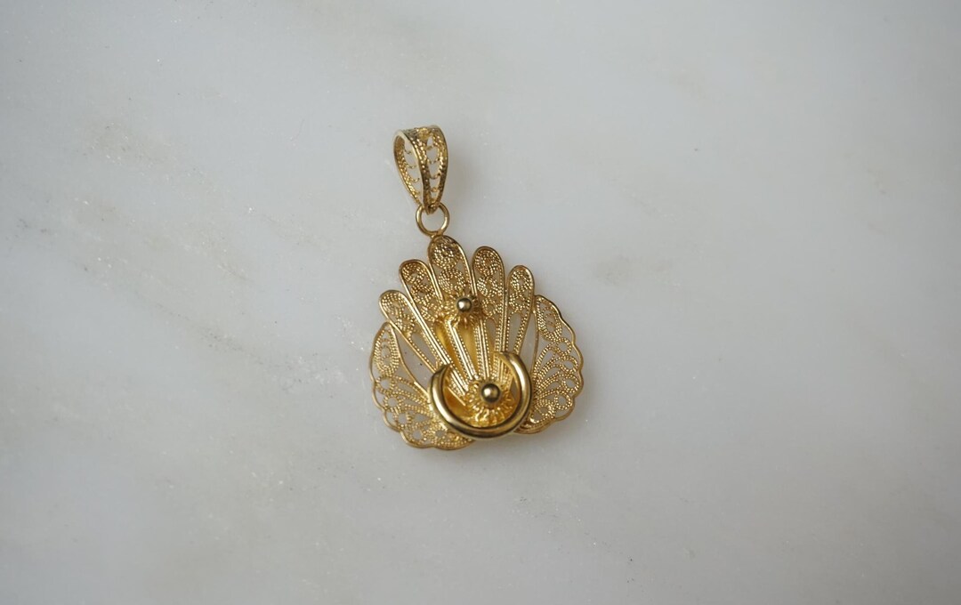 Gold Peacock Pendant / Mid Century Estate C1960 Gold Vermeil Sterling ...