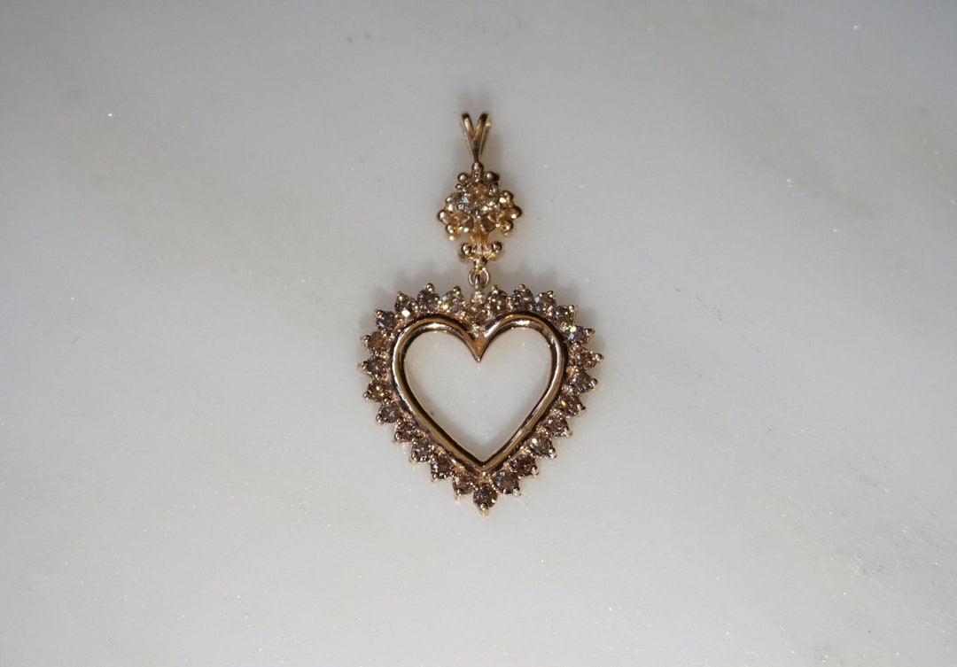 Diamond Buttercup Heart Pendant / Vintage Estate 14K-10K Gold 1.15TCW ...