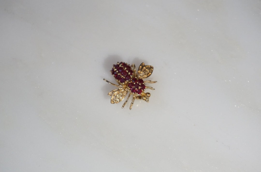 14K Gold Ruby Bee Pin Pendant / Vintage Estate 14K Yellow Gold 0.80TCW ...
