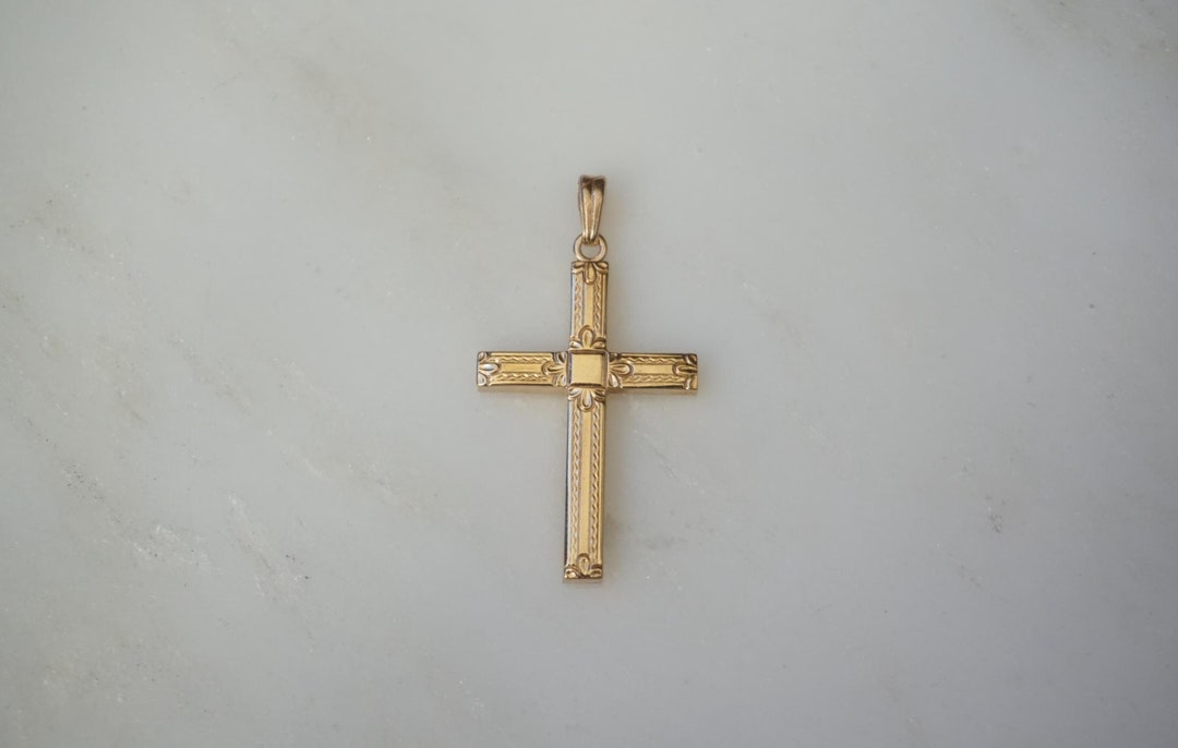 Art Deco 10K Gold Cross / Antique Estate C1930 10K Gold Hand Engraved ...