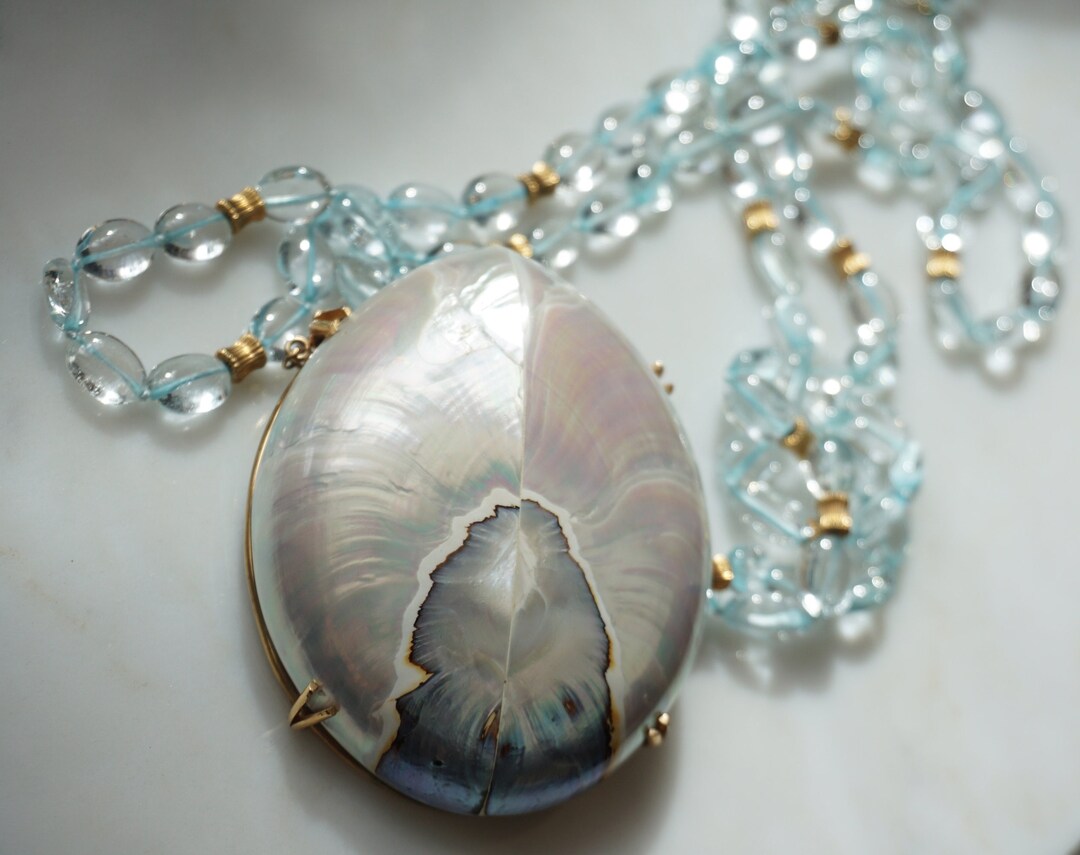 Shell Amulet Necklace / Custom Handmade 14K Gold Mother of Pearl Shell ...