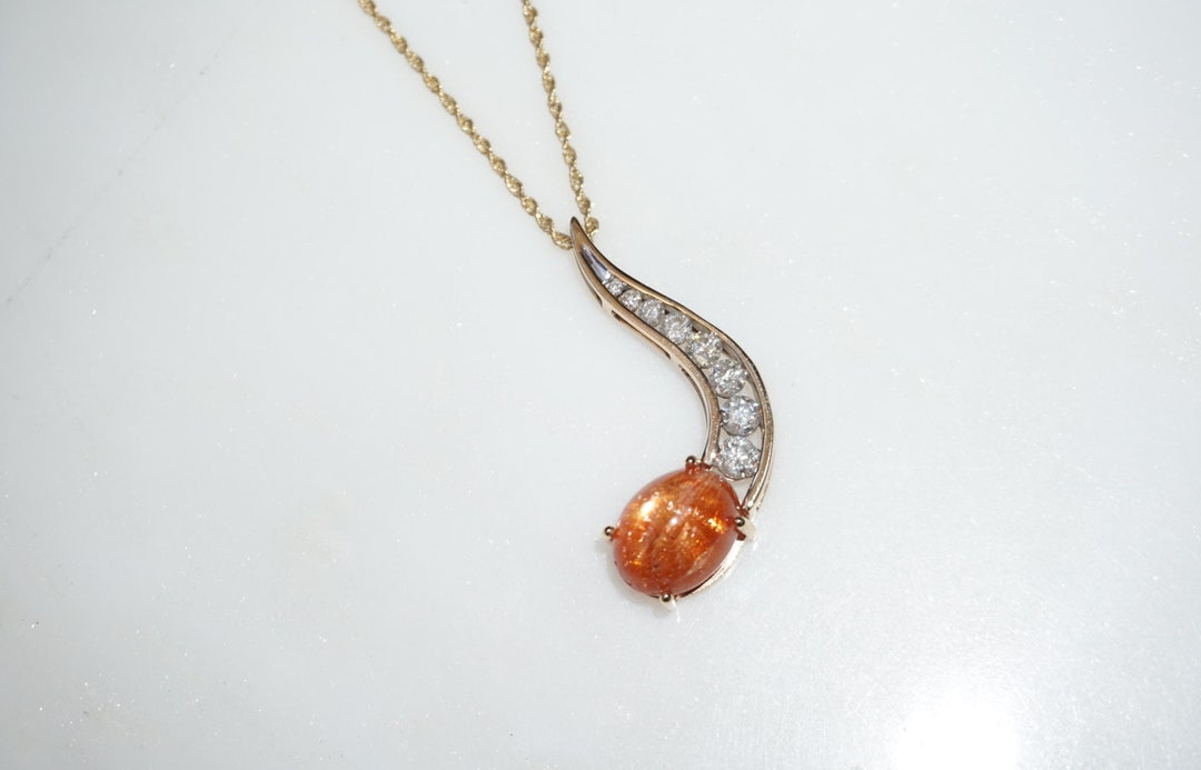 Sunstone Cornucopia Necklace / Vintage Estate 10K Gold 7.09TCW Sunstone ...