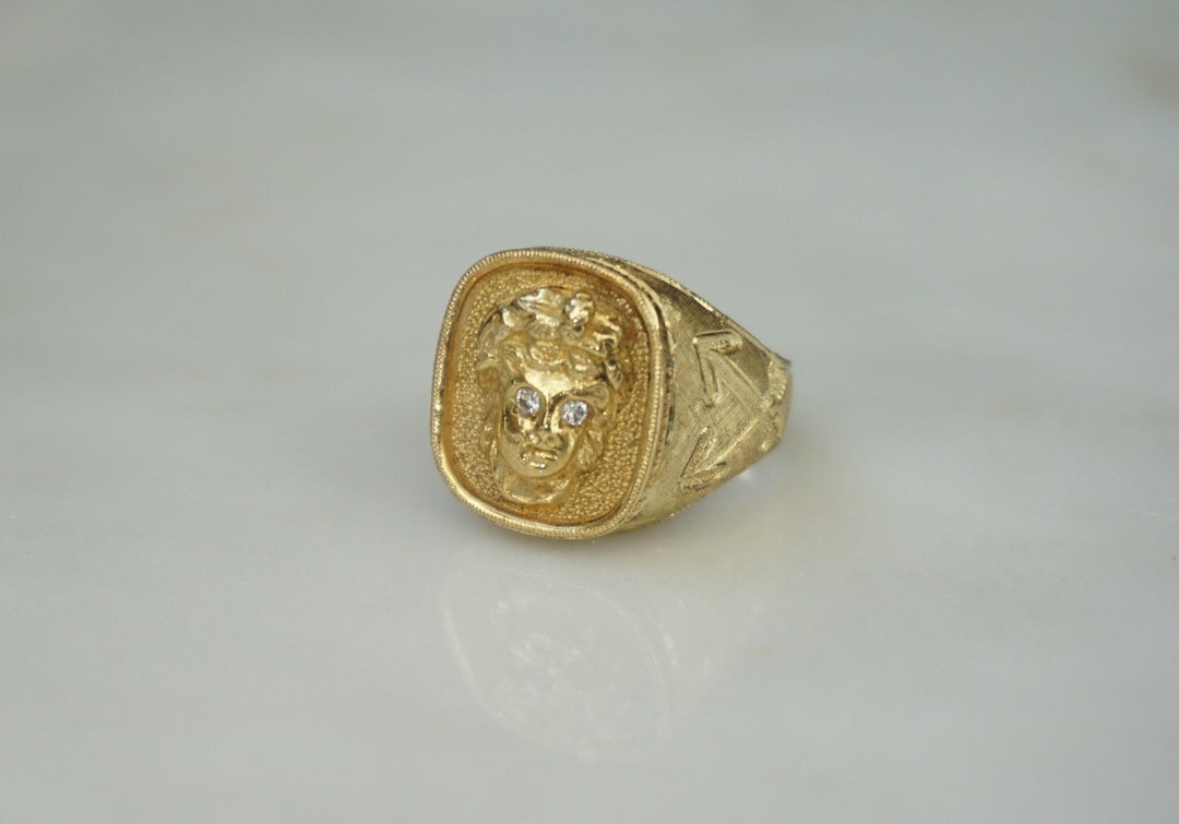 14K Gold Pompeii Ring / Unisex Men's Vintage Estate C1970 14K Gold ...