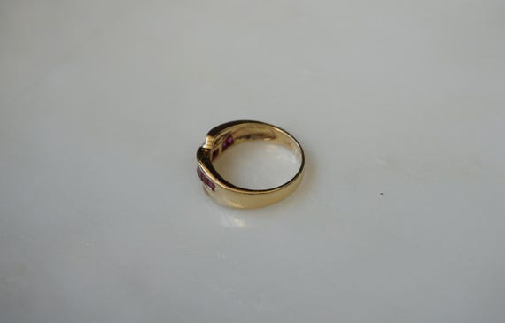 14K Channel Ruby Baguette Ring / Vintage Estate C1970… - Gem