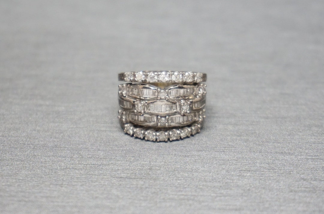 Multi-band Diamond Ring / Vintage Estate 10K-14K White Gold Hand ...