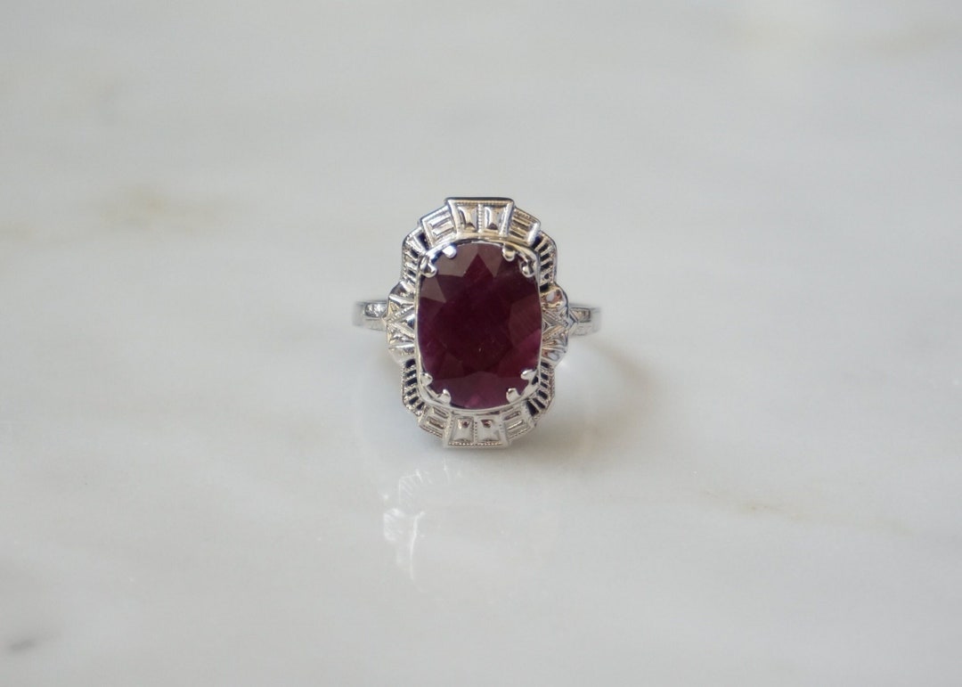 Art Deco Ruby Ring / Antique Estate C1920 18K White Gold 5.35 Carat ...