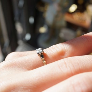 Diamond & Sapphire Ring / Antique Estate C1930 14K Gold 0.07TCW Round ...
