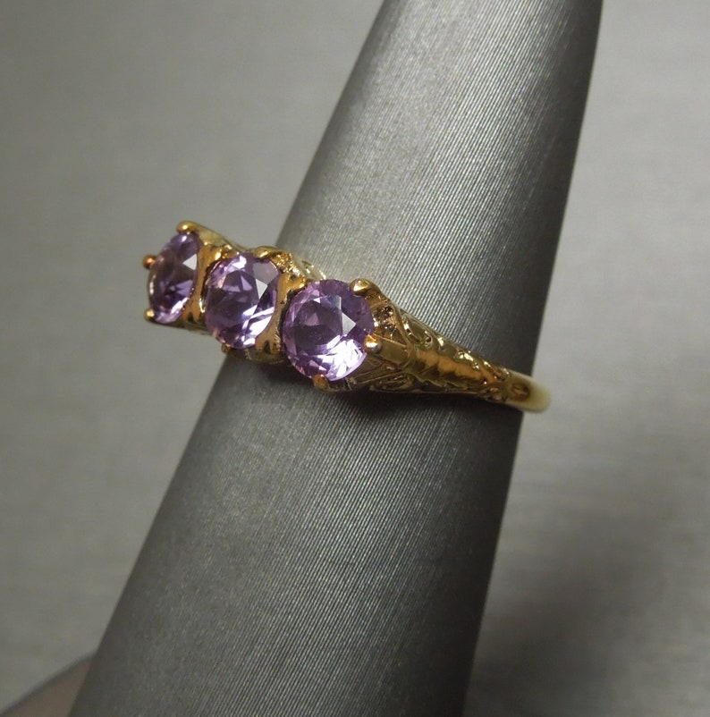 Vintage Estate C1970 Victorian Style Gold Vermeil Three Stone - Etsy