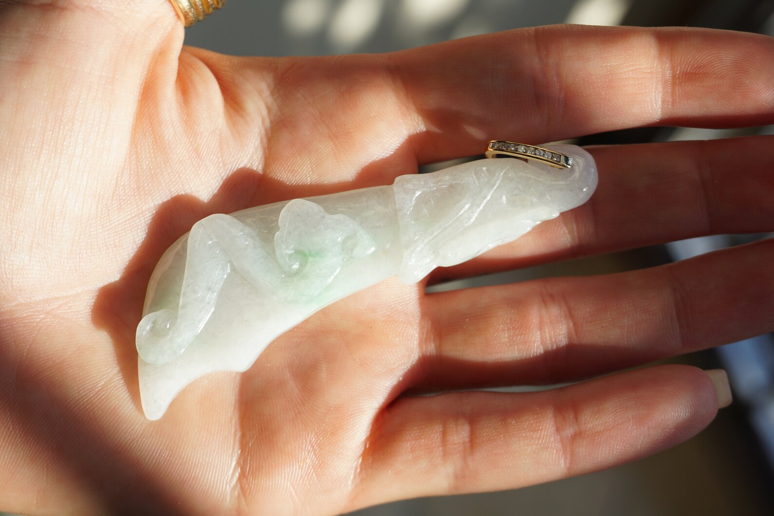 Lavender & Green Jade Sword Pendant / Vintage Estate 10K Gold 0.20TCW ...
