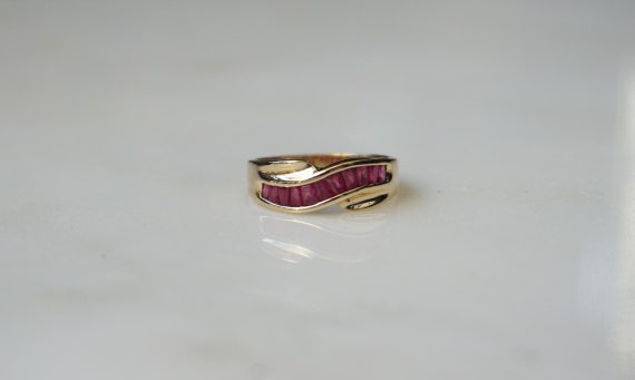 14K Channel Ruby Baguette Ring / Vintage Estate C1970… - Gem