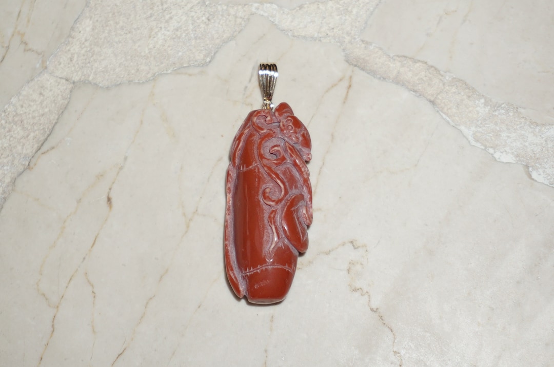 Vintage Estate 14K Gold Natural Red Jade Carving Pendant / Carved Red ...
