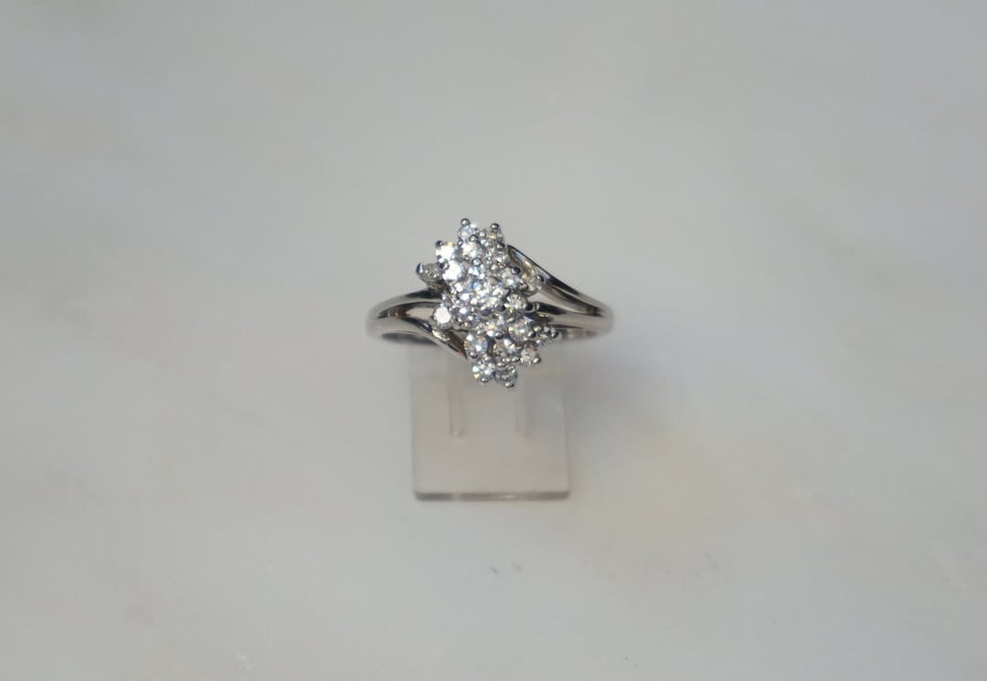 Diamond Waterfall Ring / Vintage Estate C1970 14K White Gold 1TCW ...