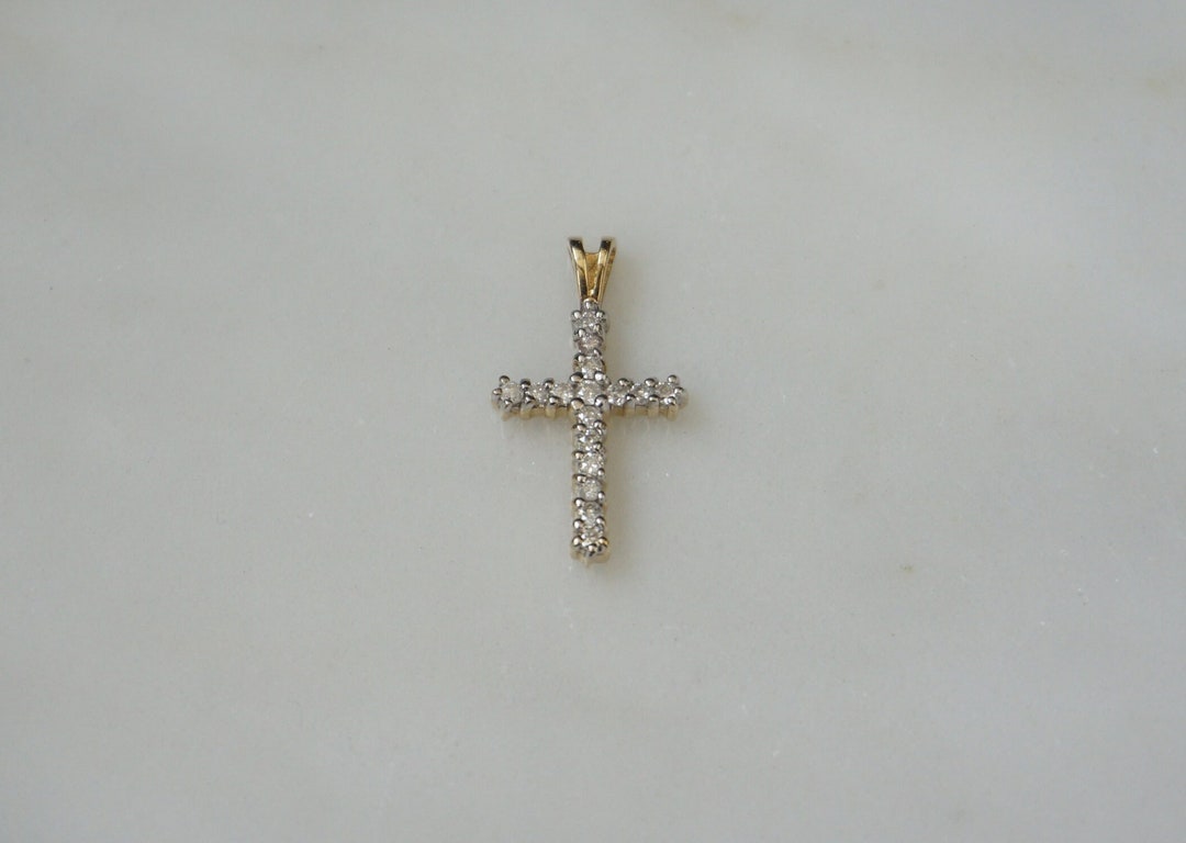 Small Diamond Cross / Vintage Estate 10K Gold 0.30TCW Brilliant Diamond ...