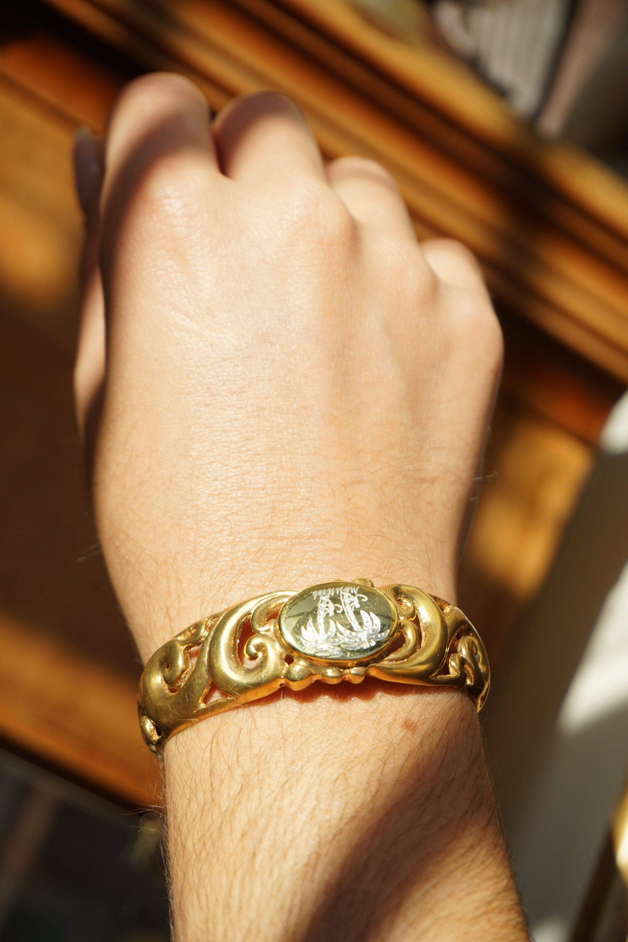 Gold Palm Tree Cuff Bracelet / Vintage Estate Vermeil Sterling Silver ...