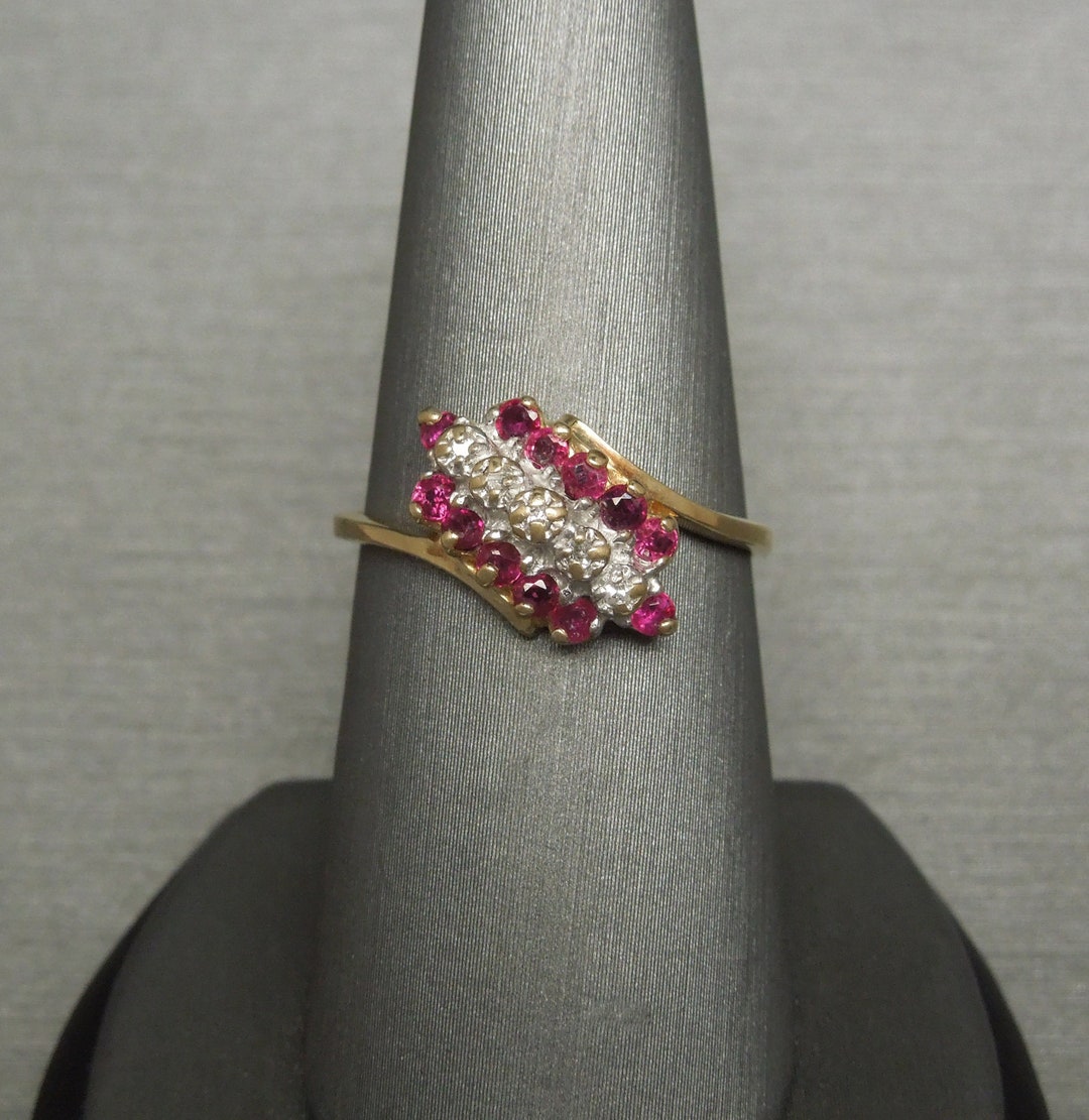 Vintage Estate 10K Gold 0.55TCW Ruby & Diamond Waterfall Cluster Ring ...