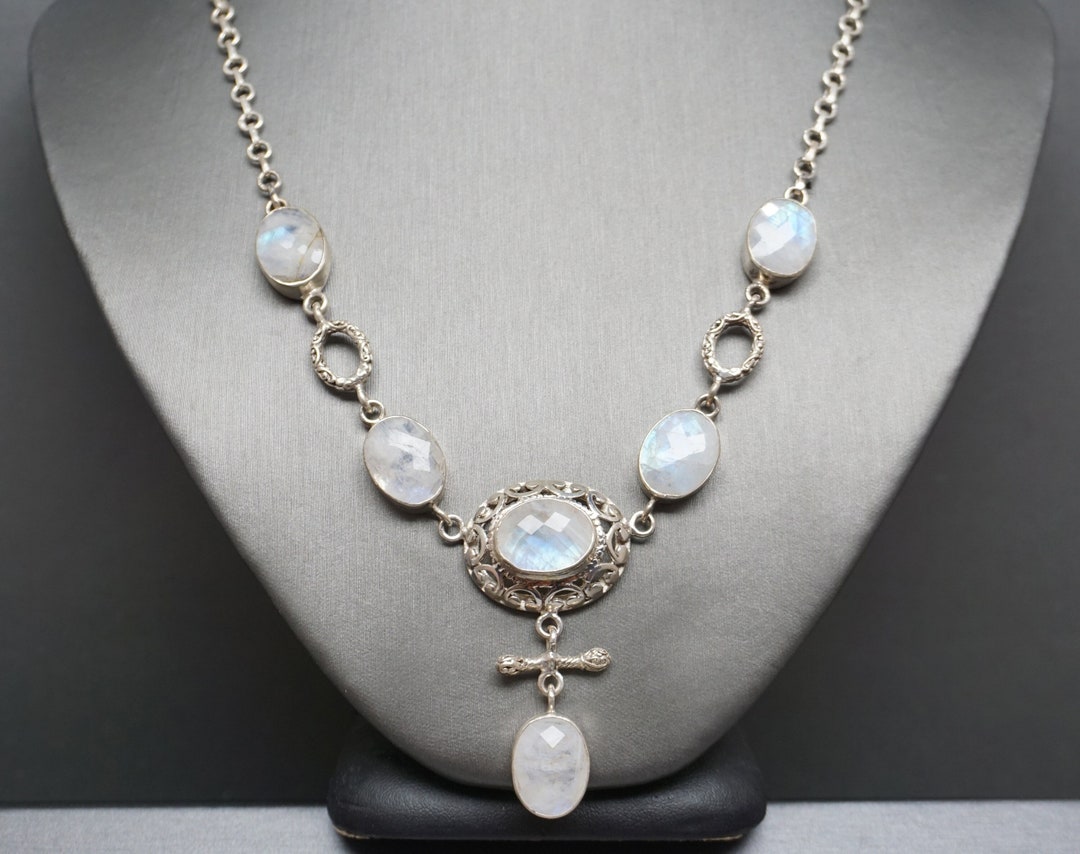 Vintage Moonstone Necklace / Vintage Estate 1980s Sterling Silver ...