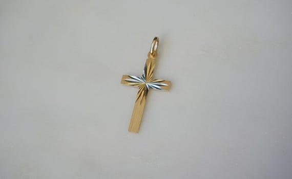 14K Gold Sunrise Cross / Vintage Mid Century Estate C… - Gem