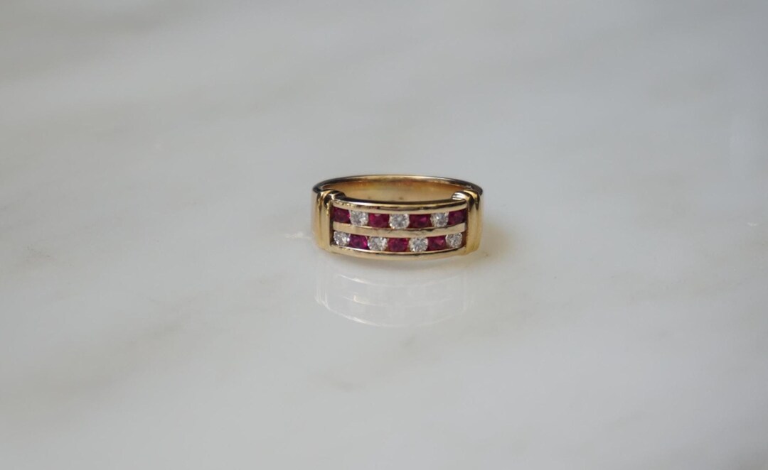 18K Ruby Diamond Band / Unisex Vintage Estate 18K Gold 0.62TCW Ruby ...
