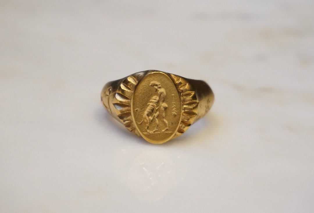 Intaglio Signet Ring / Men's Vintage Estate C1990 Gold Plated Over ...