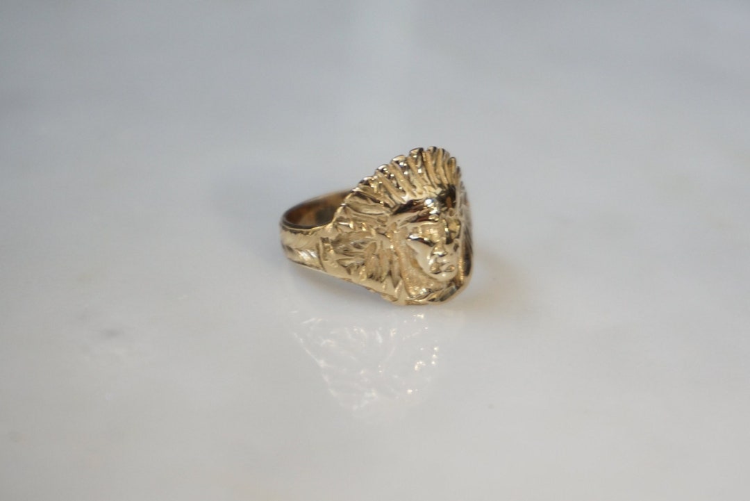 Gold Indian Head Ring / Vintage Estate C1970 14K Solid Gold Native ...