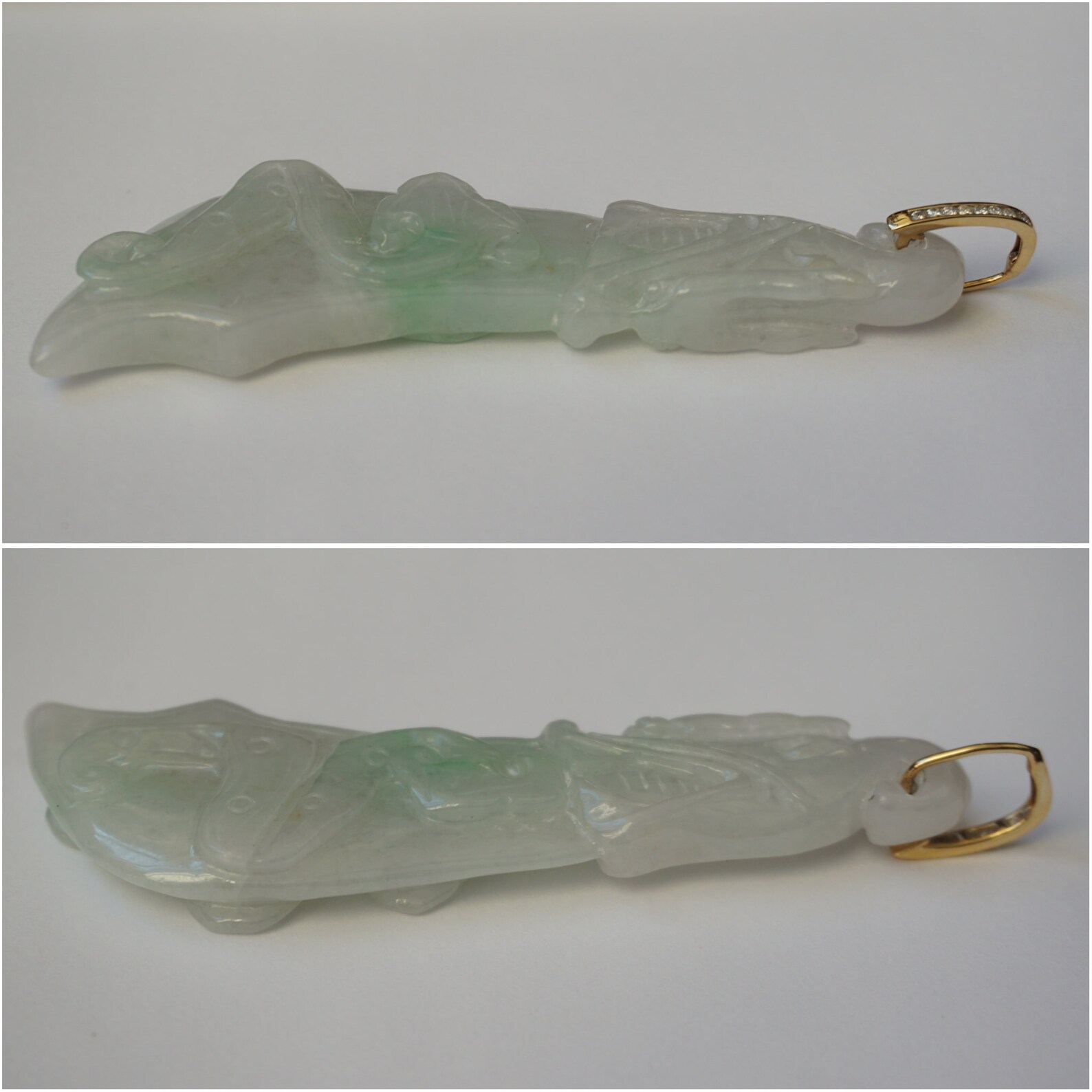 Lavender & Green Jade Sword Pendant / Vintage Estate 10K Gold 0.20TCW ...