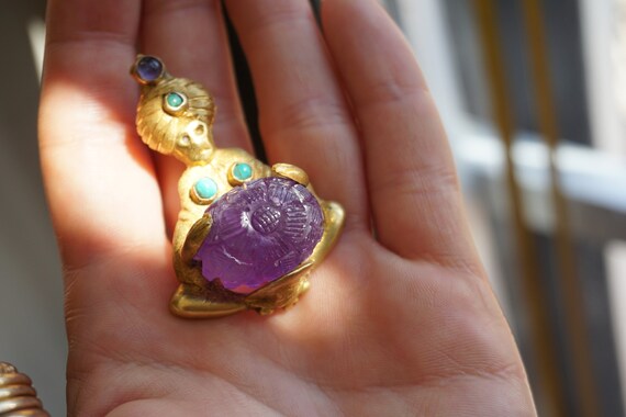 Vintage Genie Pin / Vintage Estate C1950 Gold Vermeil… - Gem