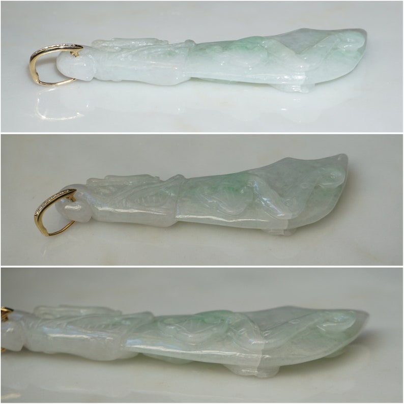Lavender & Green Jade Sword Pendant / Vintage Estate 10K Gold 0.20TCW ...